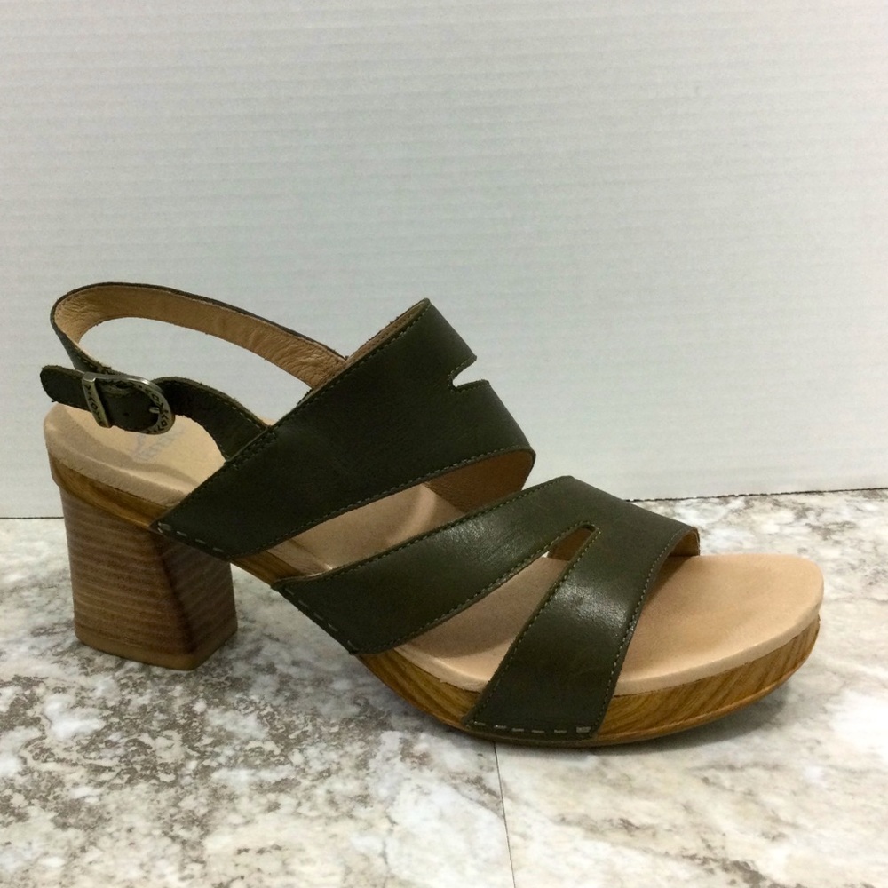 Dansko Ashlee Olive Leather Strappy Block Heel Sandal… - Gem